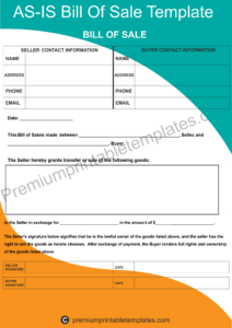 As is Bill of Sale | Bill of Sale - Premium Printable Templates