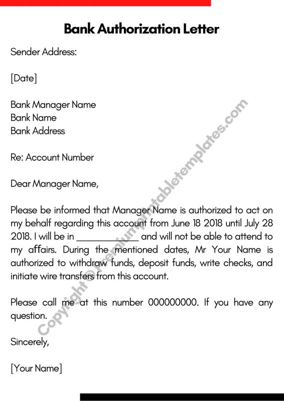 Authorization Letter For Bank Blank Printable PDF, Word