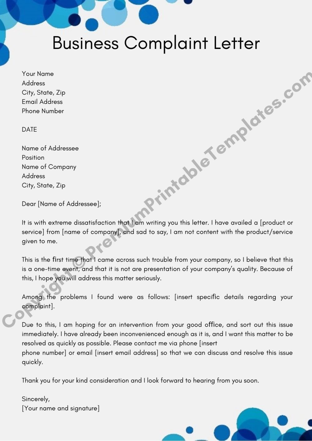 Business Complaint Letter Sample with Examples