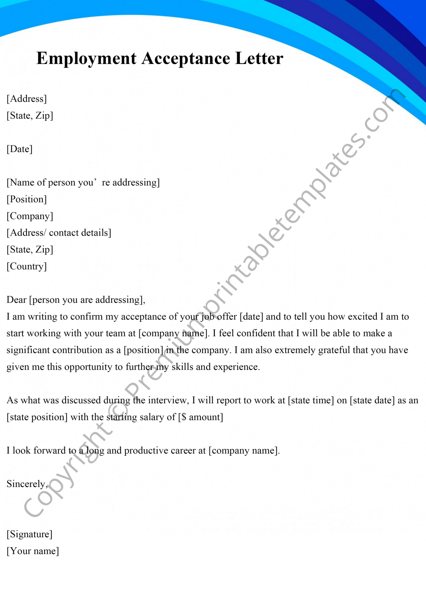 Employment Acceptance Letter Sample with Examples