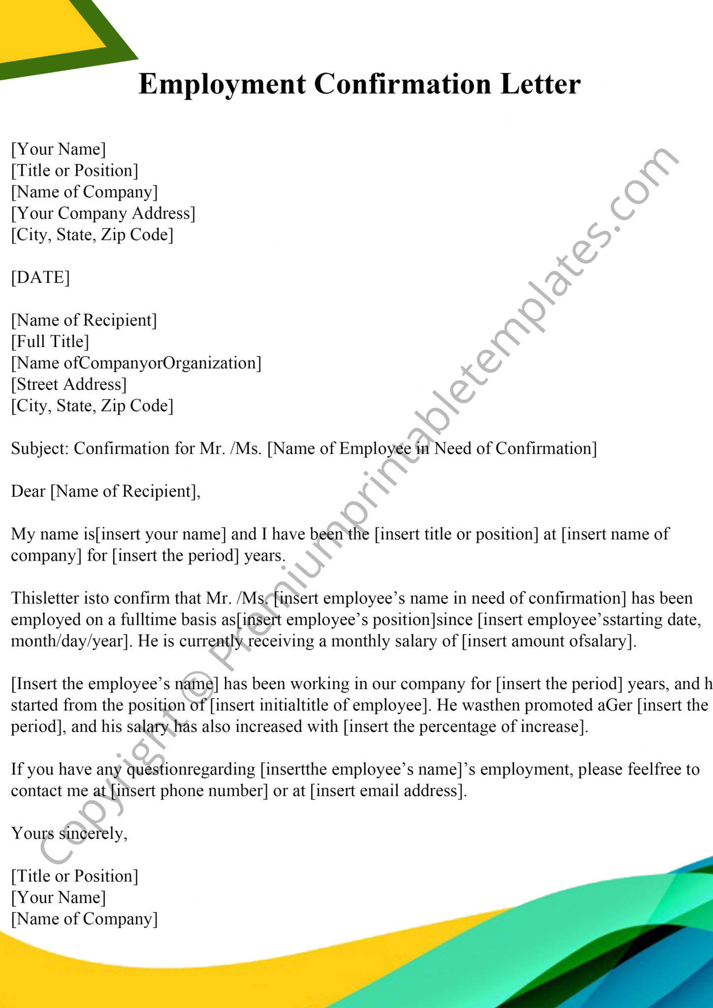 Employment Confirmation Letter [Pack of 5]