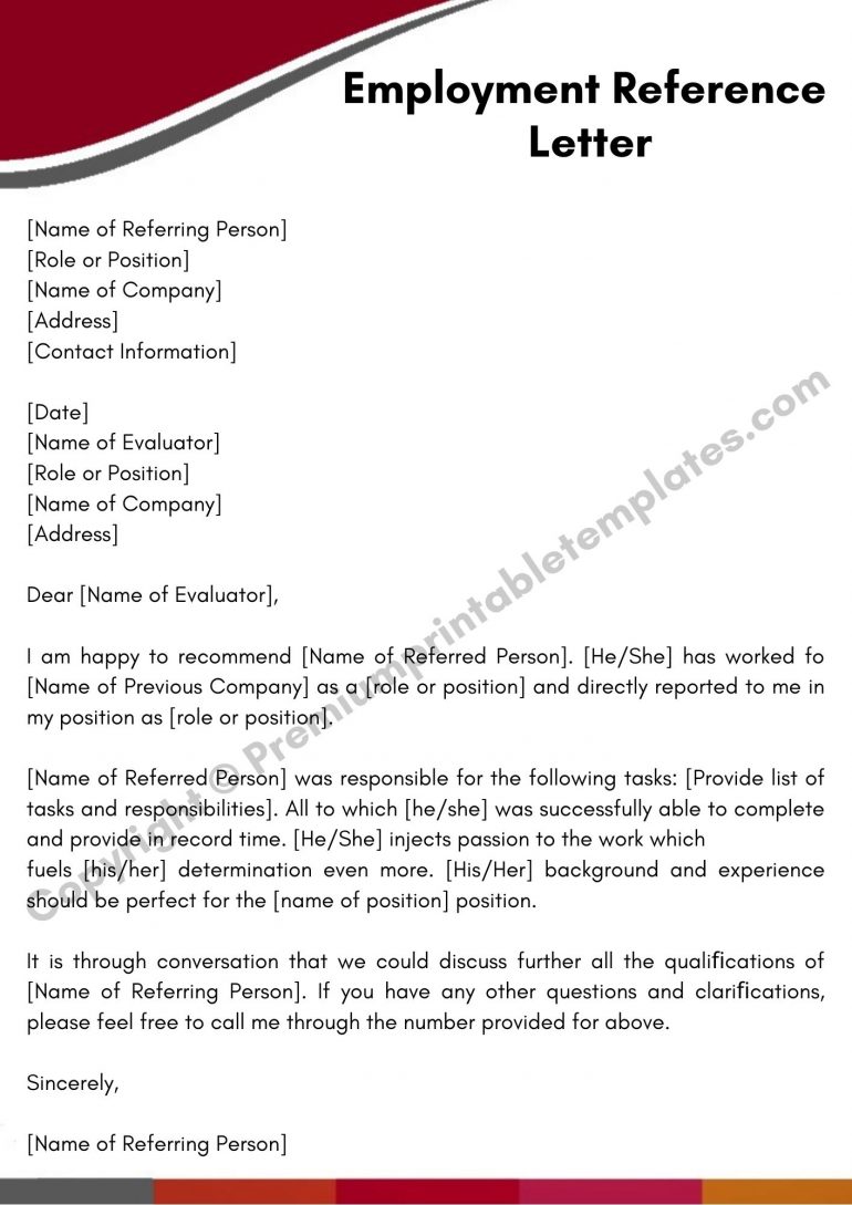 Employment Reference Letter Sample with Examples