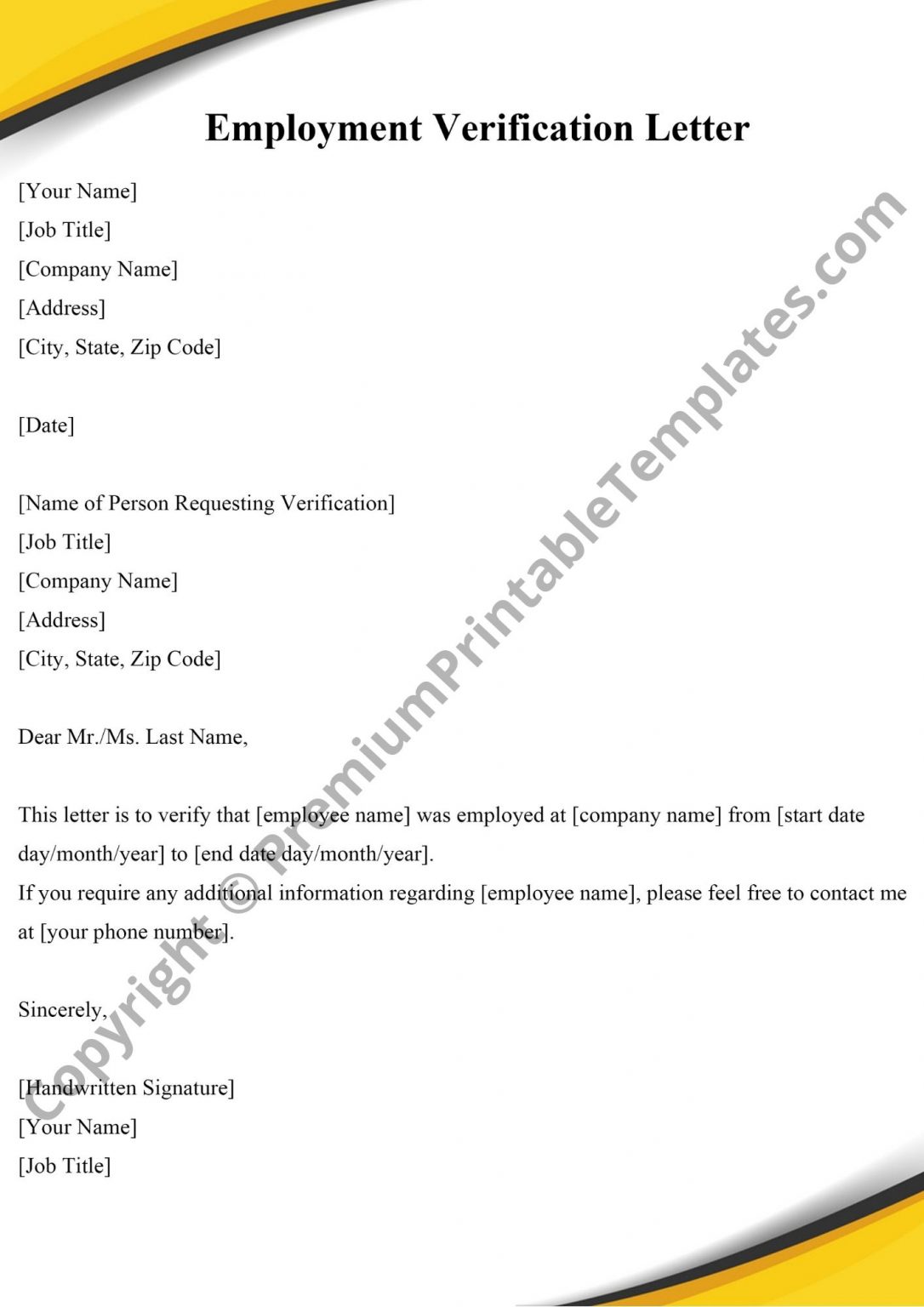 Employment Verification Letter Sample with Examples