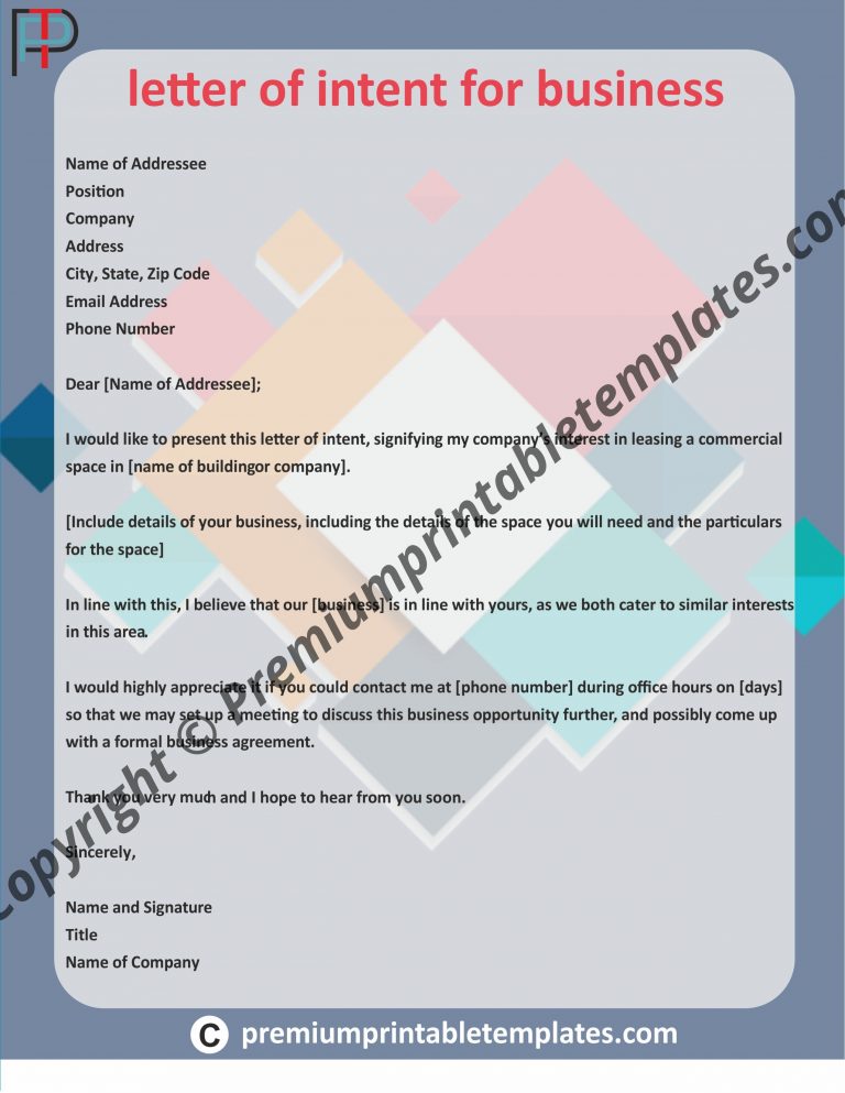 Letter of Intent for Business [Pack of 5] in PDF and Word