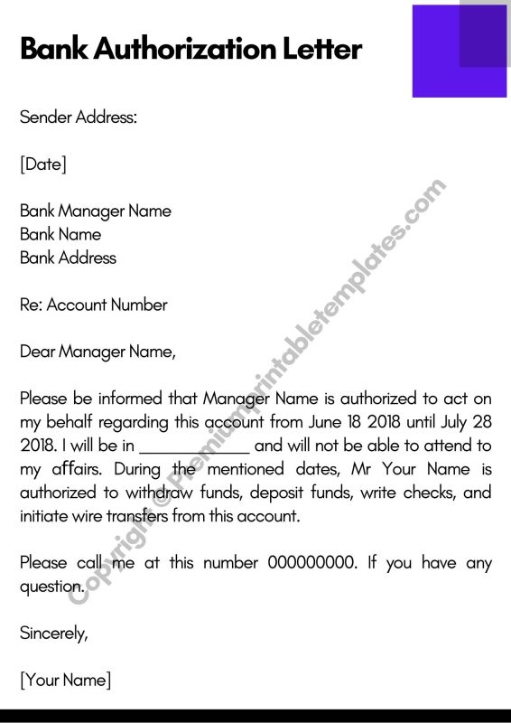 Authorization Letter For Bank Template [Pack of 5]
