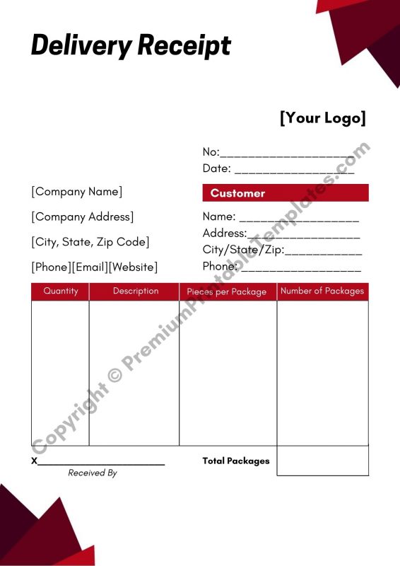 Delivery Receipts Template [Pack of 5] - Premium Printable Templates