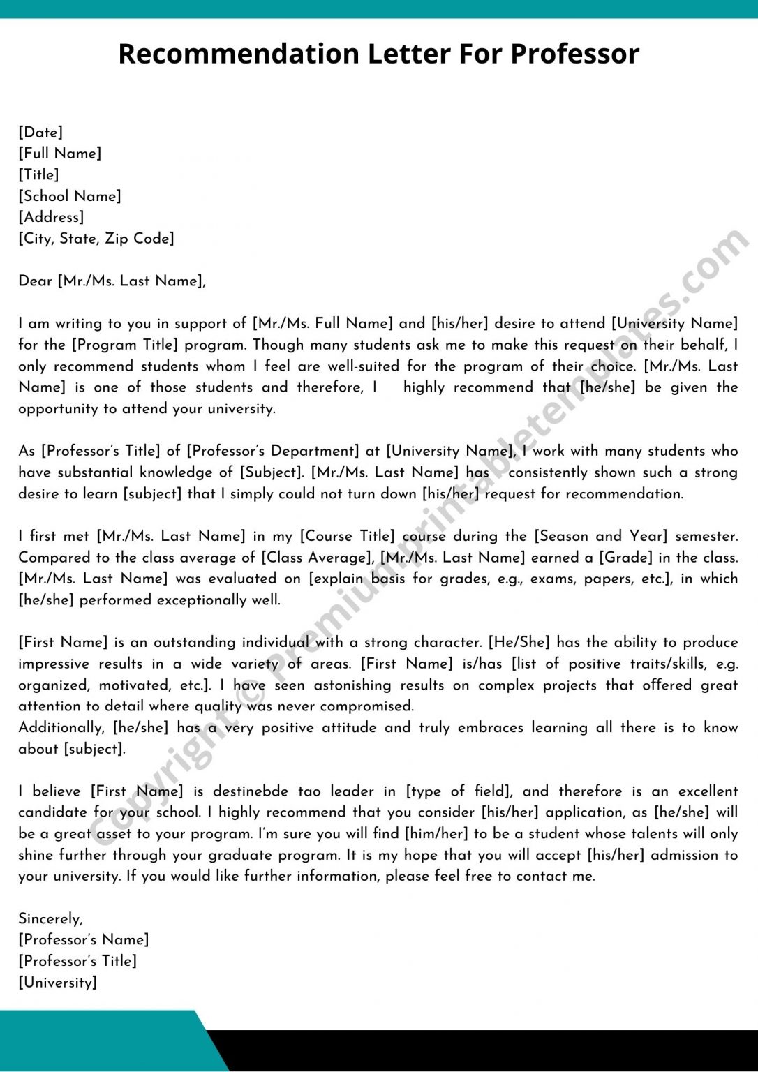 Recommendation Letter from Professor Sample with Examples