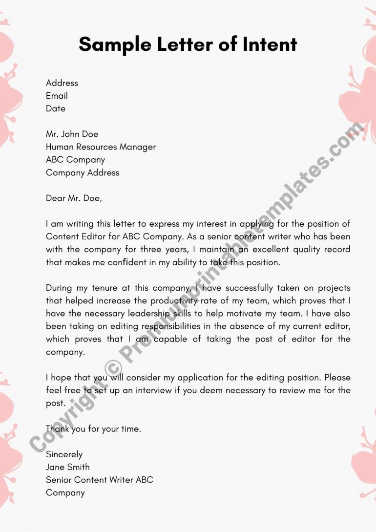 Simple Letter of Intent Template – PDF & Word [Pack of 5]