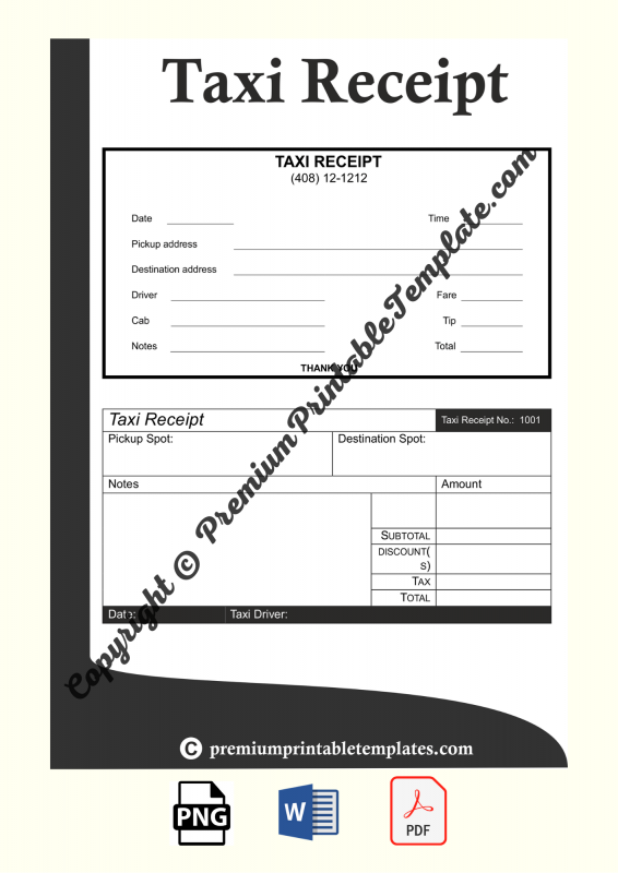 Taxi Receipt Blank Printable Template PDF, Word