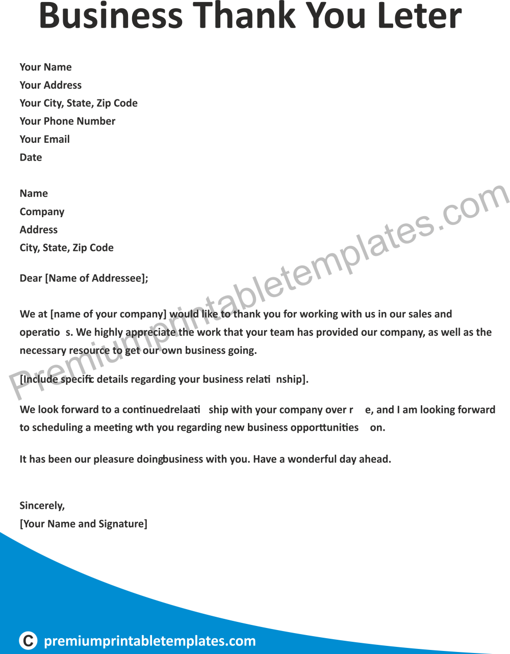 Business Thank You Letter Sample with Examples
