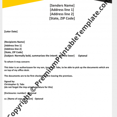 Authorization Letter to Collect Cheque Book Printable Template-[Pack of 5]