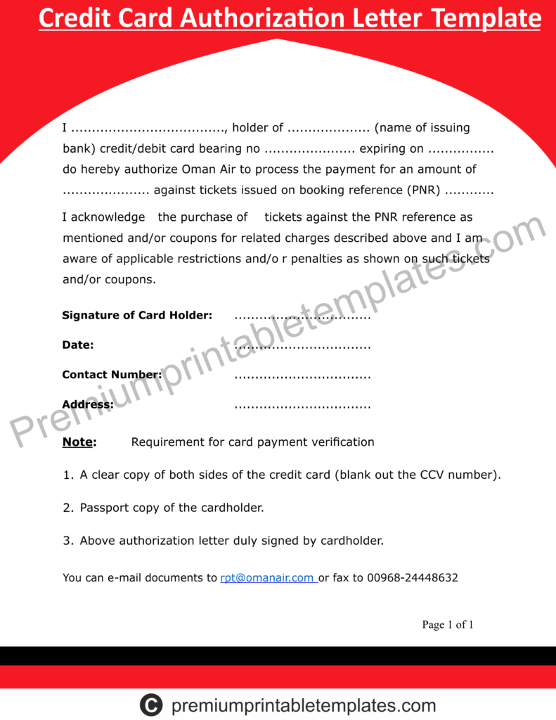 Credit Card Authorization Letter | Credit Letter [Pack of 5]