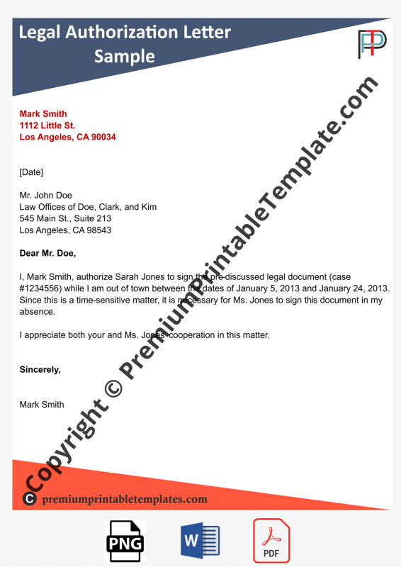 Legal Authorization Letter Template Blank Printable PDF, Word