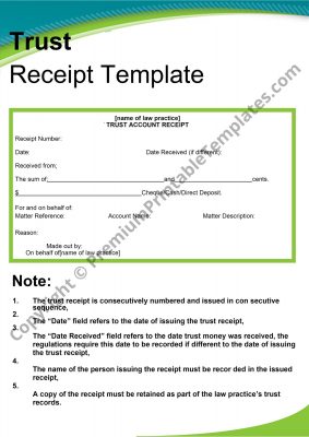 Trust Receipt Blank Printable Template PDF, Word