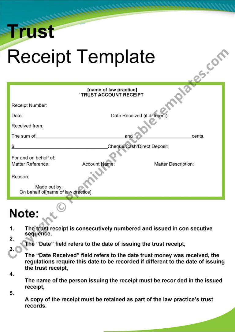 Trust Receipt Blank Printable Template PDF, Word