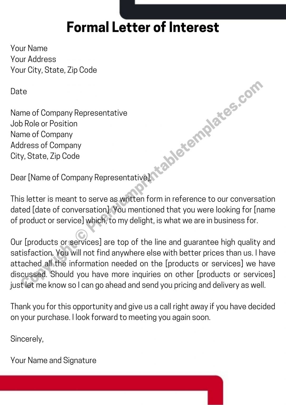 Formal Letter of Interest Printable Template [Pack of 5]