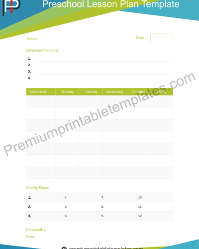 Blank Lesson Plan Template | Premium Printable Templates