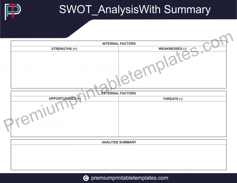 SWOT Analysis with Summery Printable Template in PDF & Word