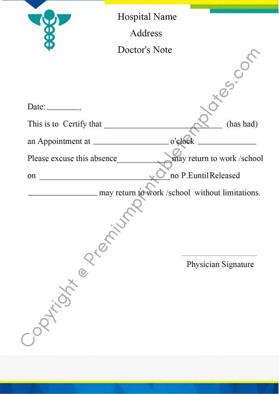 Real Doctors Note For Work Blank Printable Template PDF, Word