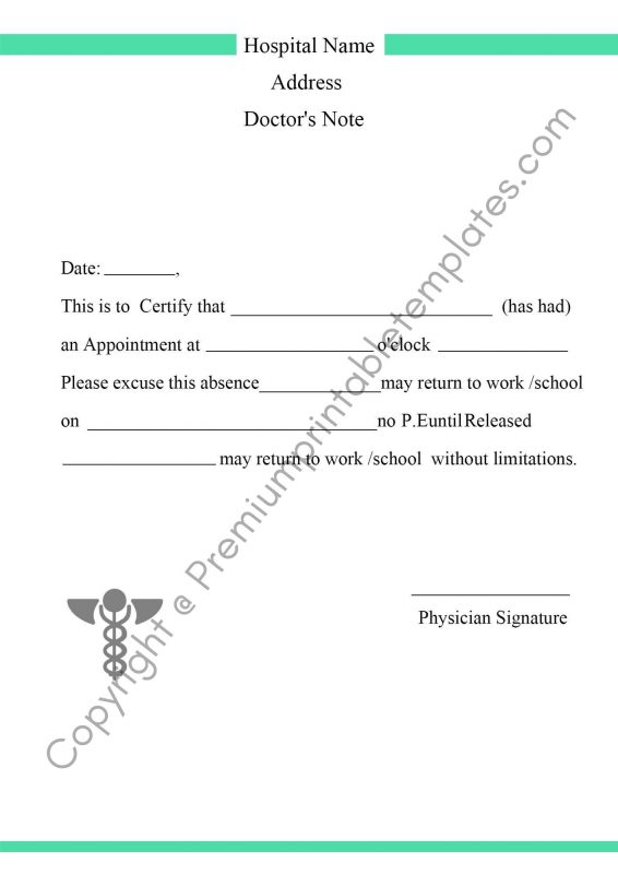 Real Doctors Note For Work Blank Printable Template PDF, Word