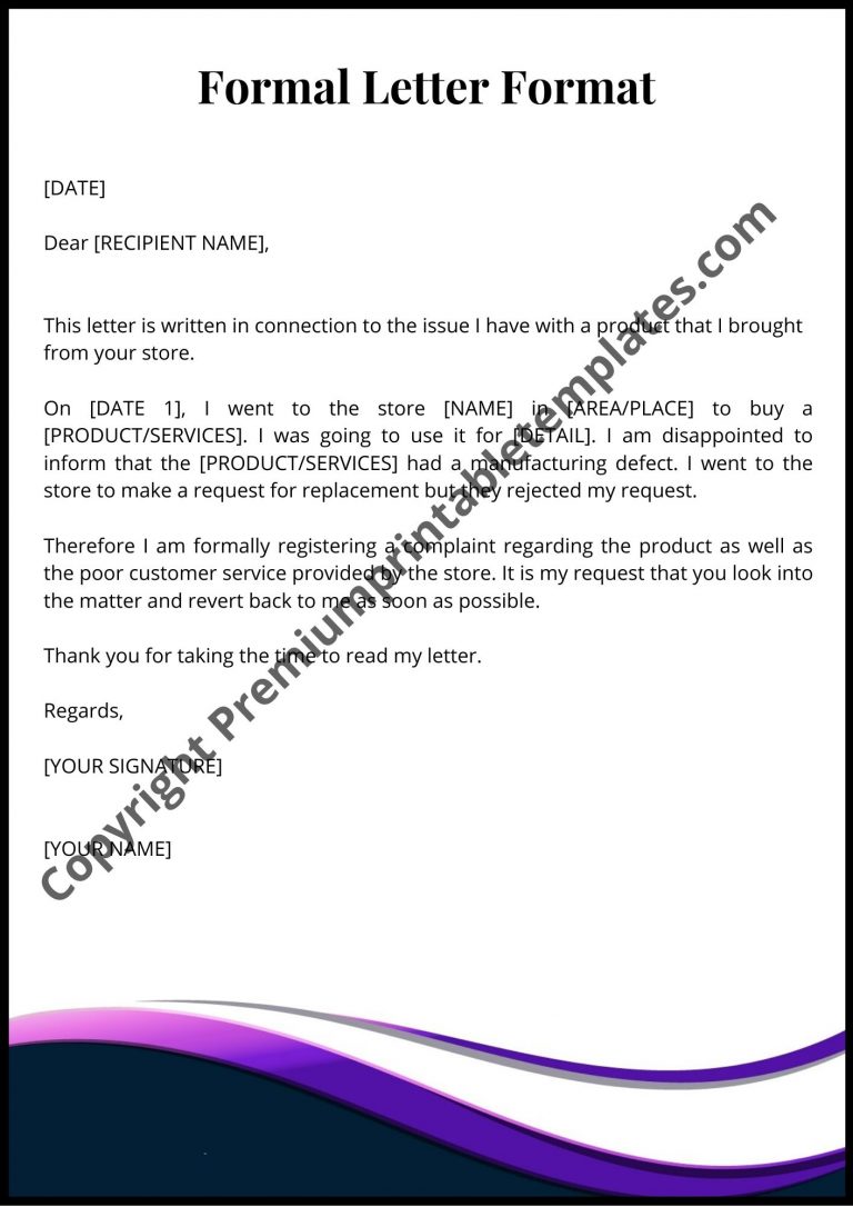 Formal Letter Format Printable Sample with Examples