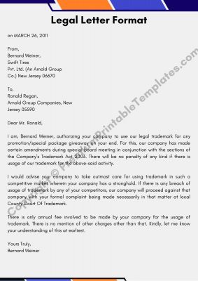 Legal Letter Format Printable Sample with Examples