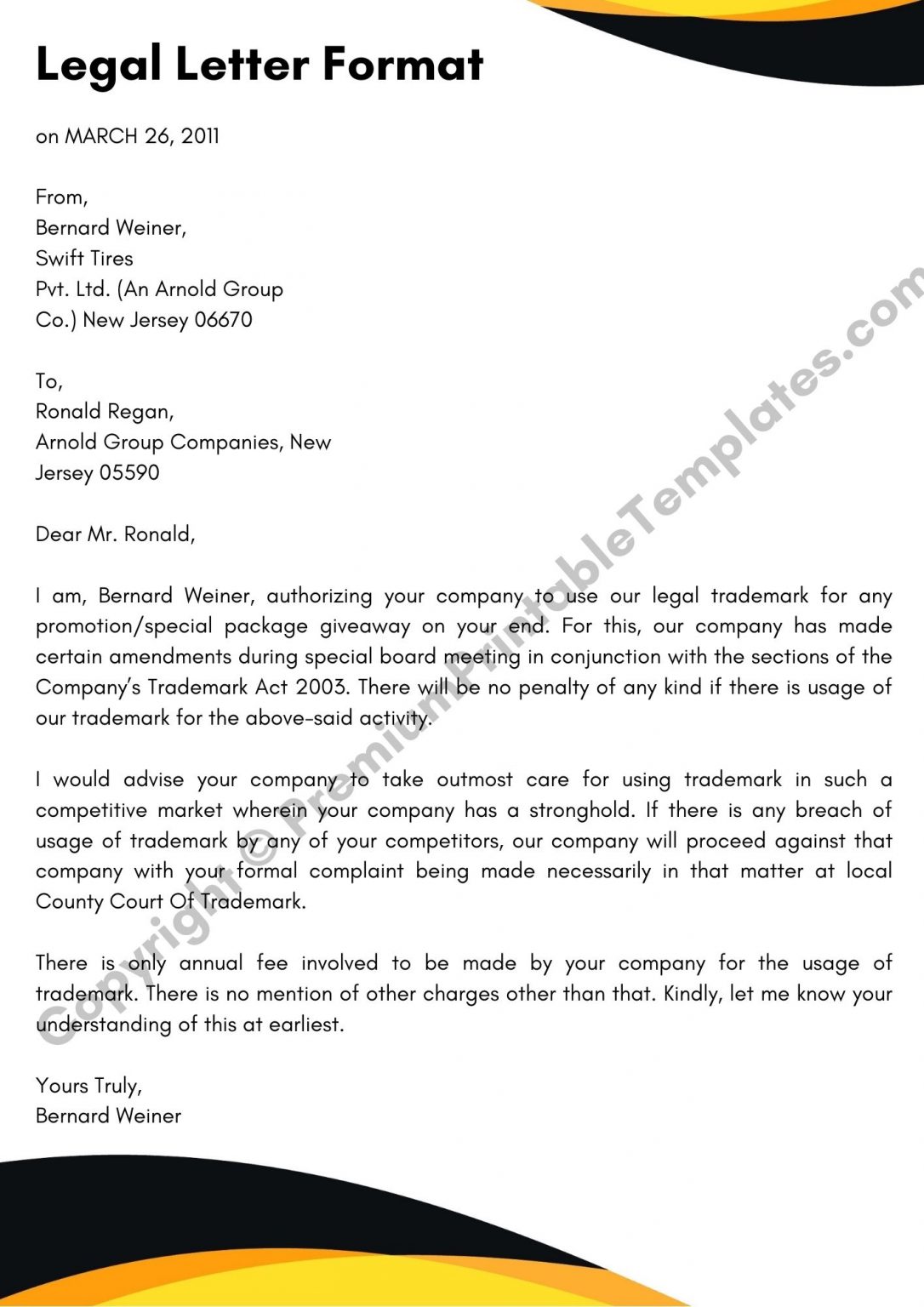 Legal Letter Format Printable Sample with Examples