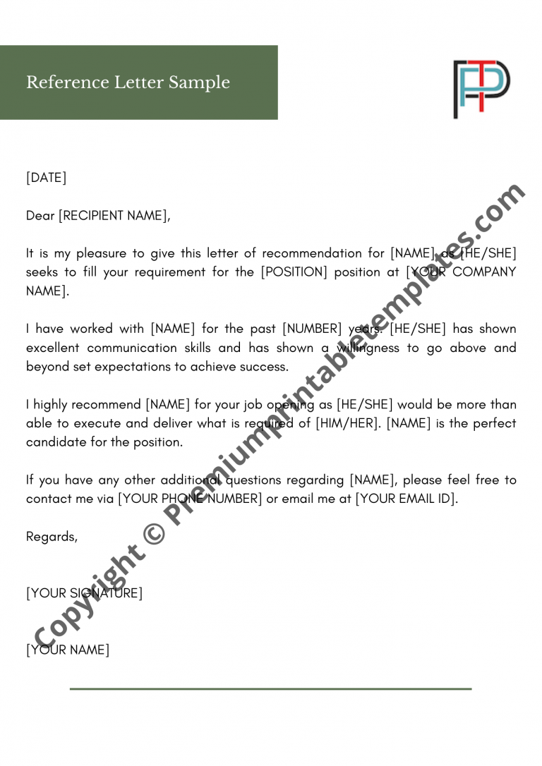 Reference Letter Sample | Editable | PDF - Premium Printable Templates