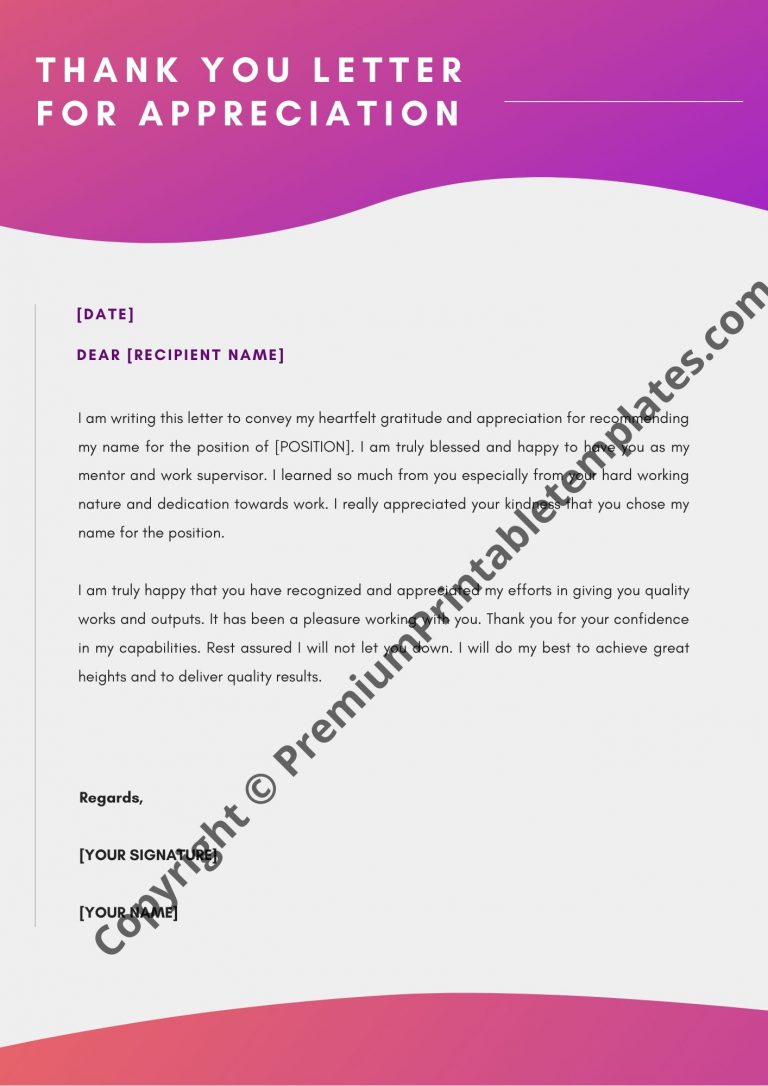 Thank You Letter For Appreciation | Editable | PDF