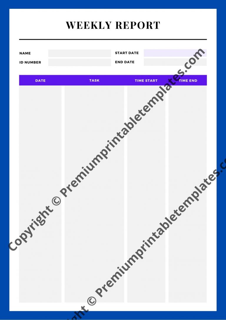 Weekly Report Blank Printable Template PDF, Word