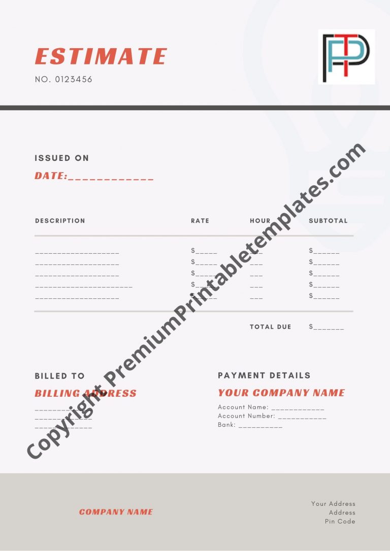 Estimate Template | Editable | PDF - Premium Printable Templates