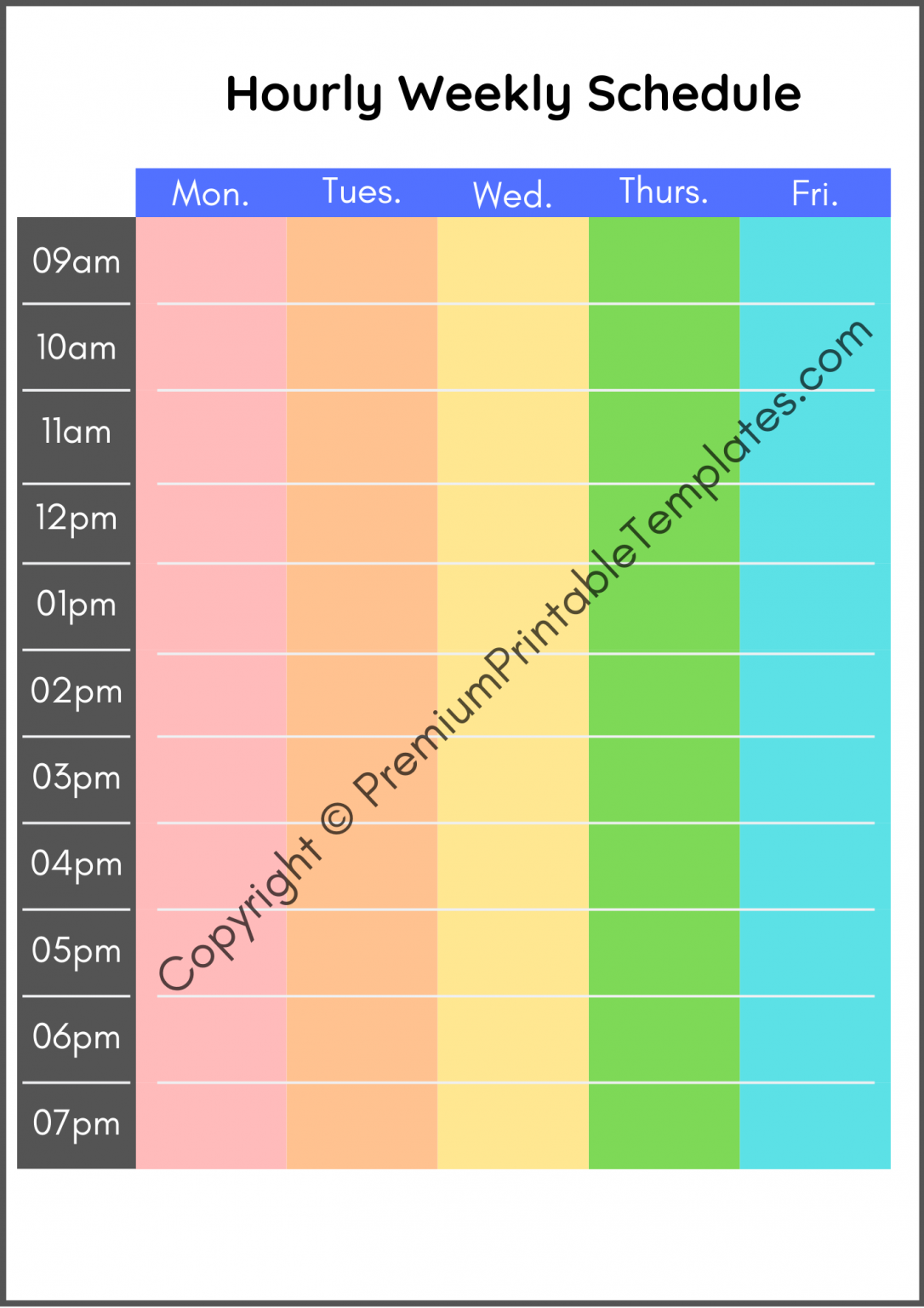 Hourly Schedule Blank Printable Template PDF, Word