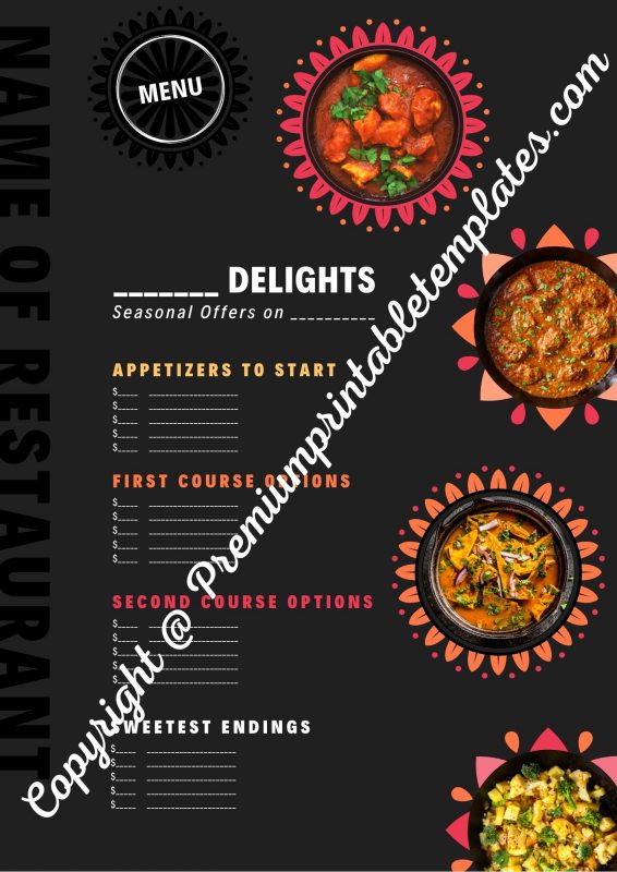 Printable Menu Template in PDF and Word