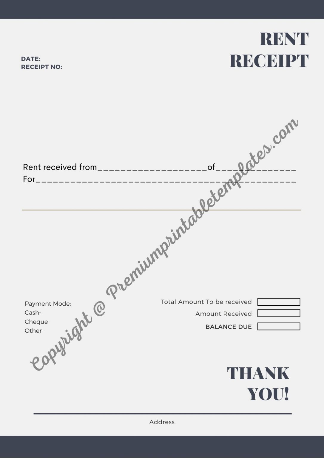 Rent Receipt Blank Printable Template PDF, Word