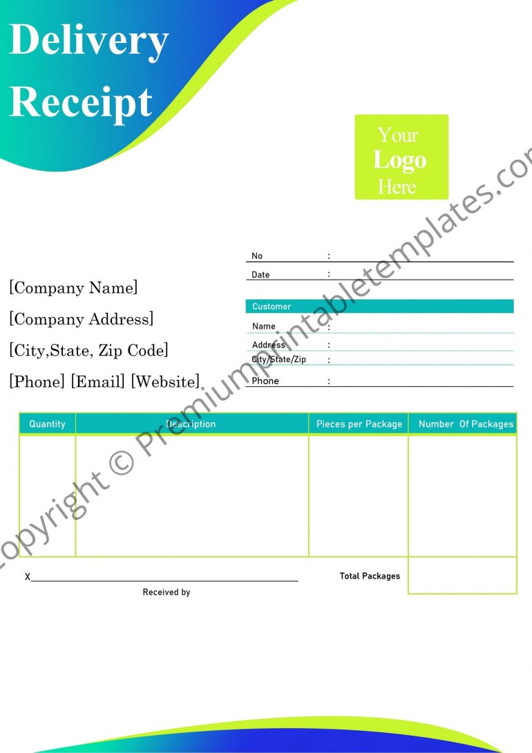 Delivery Receipt Template- Editable & Printable [Pack of 5]