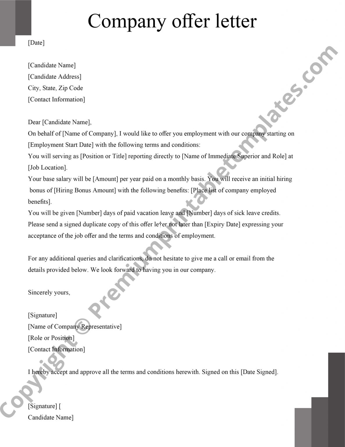 Company Offer Letter Sample with Examples