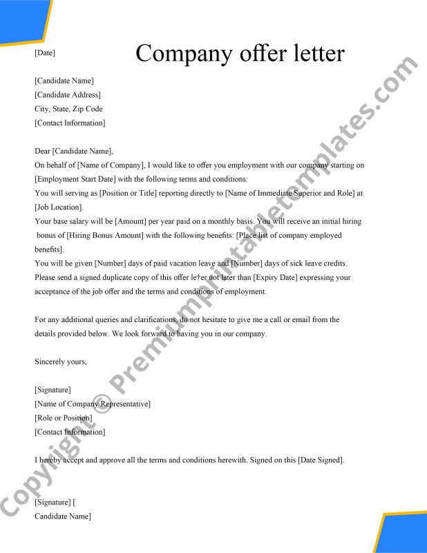 Company Offer Letter Sample with Examples