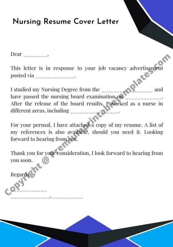 Nursing Resume Cover Letter Template in PDF & Word