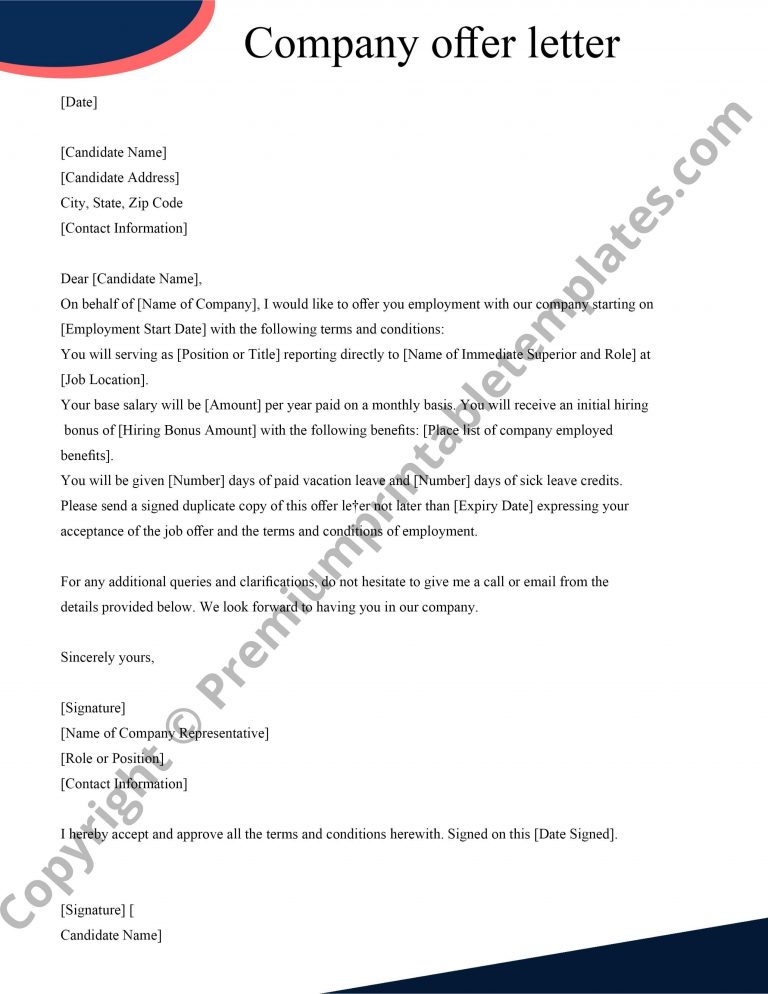 Company Offer Letter Sample with Examples