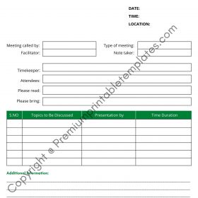 Meeting Agenda Description Template- PDF & Word