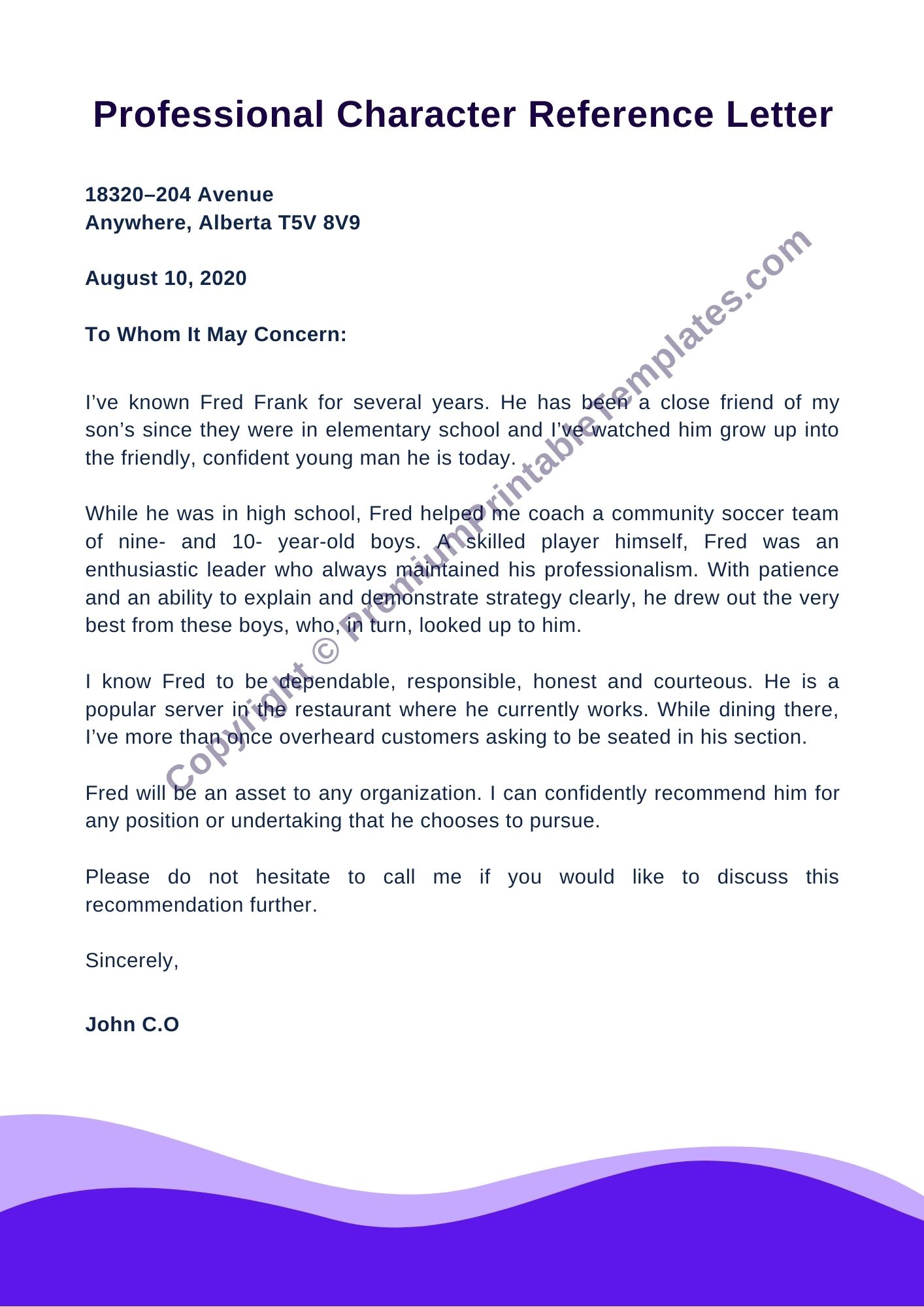 Professional Character Reference Letter PDF Word Pack Of 5 