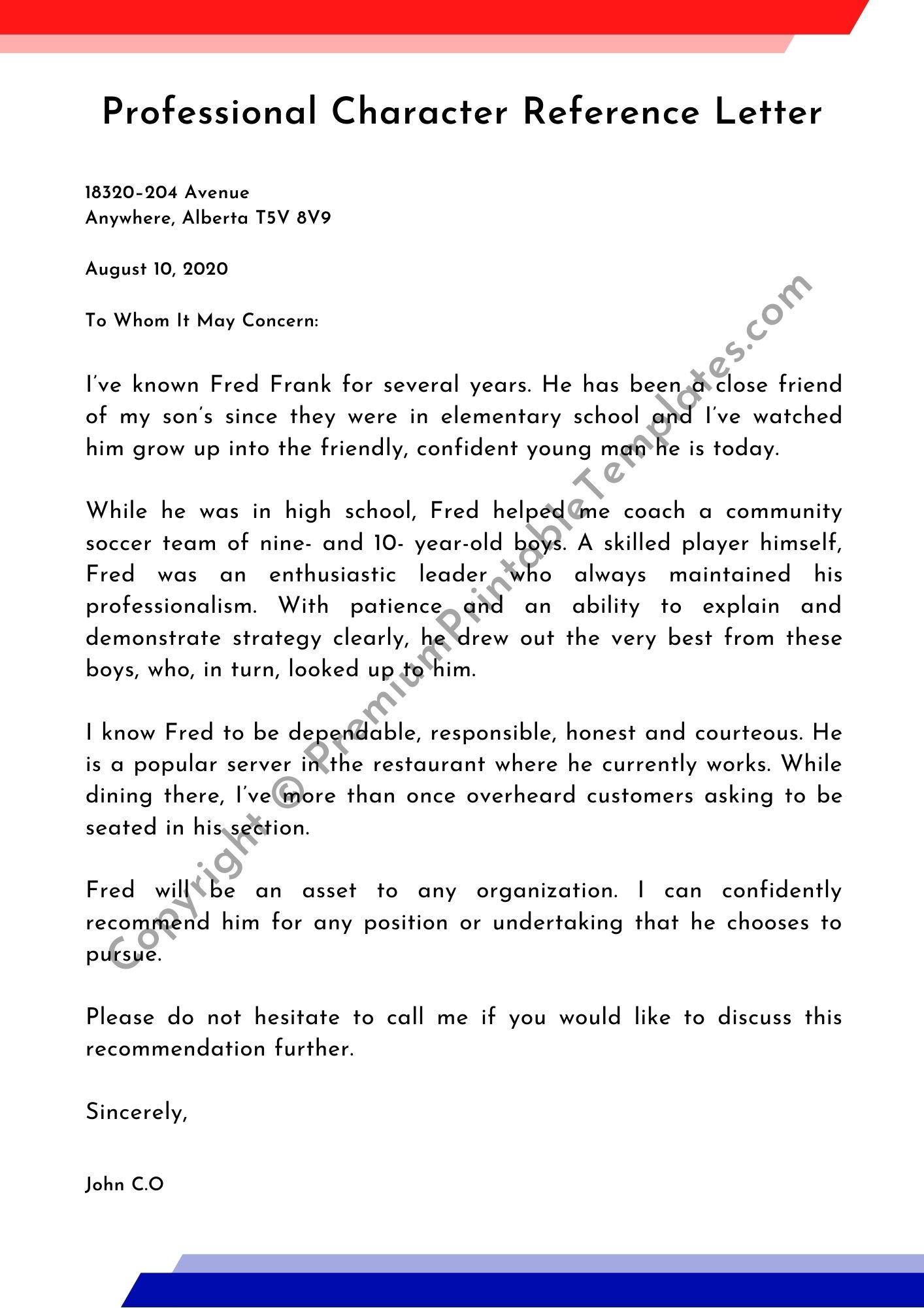 Professional Character Reference Letter PDF Word Pack Of 5 