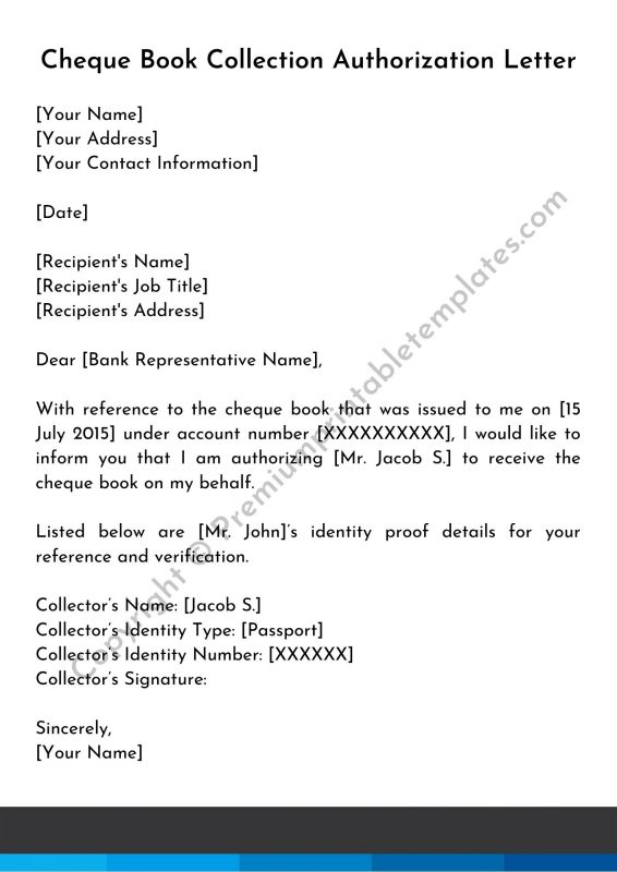 Authorization Letter to Collect Cheque Book Printable Template-[Pack of 5]