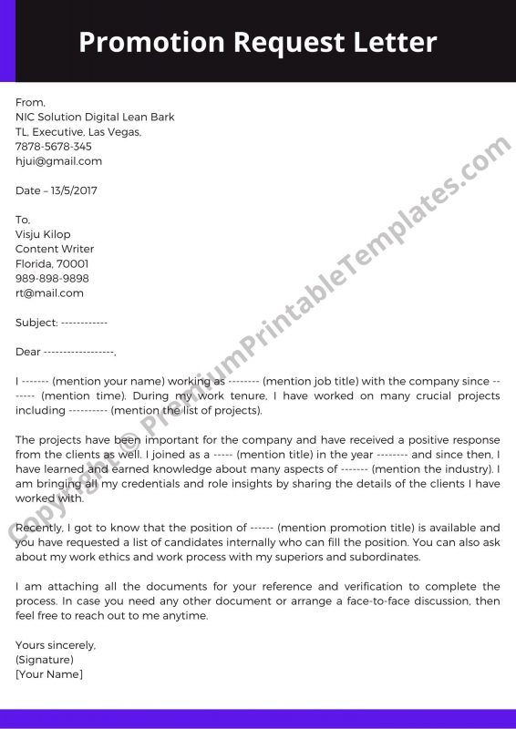 Promotion Request Letter Printable Template in PDF & Word [Pack of 5]