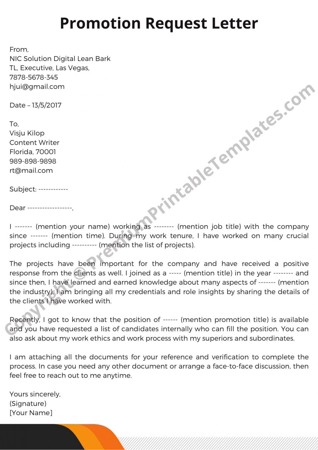 Promotion Request Letter Printable Template In PDF Word Pack Of 5 Promotion Request Letter Printable Template In PDF Word Pack Of 5