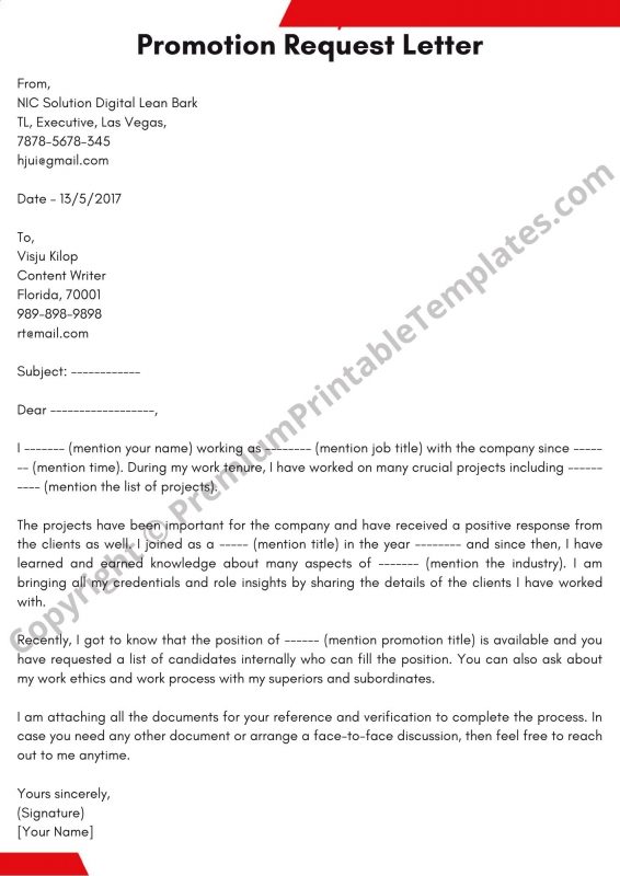 Promotion Request Letter Printable Template in PDF & Word [Pack of 5]