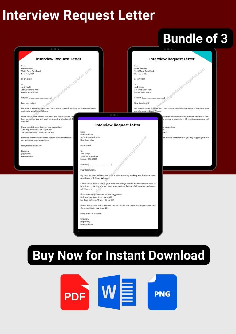 Interview Request Letter Template in PDF & Word [Pack of 3]