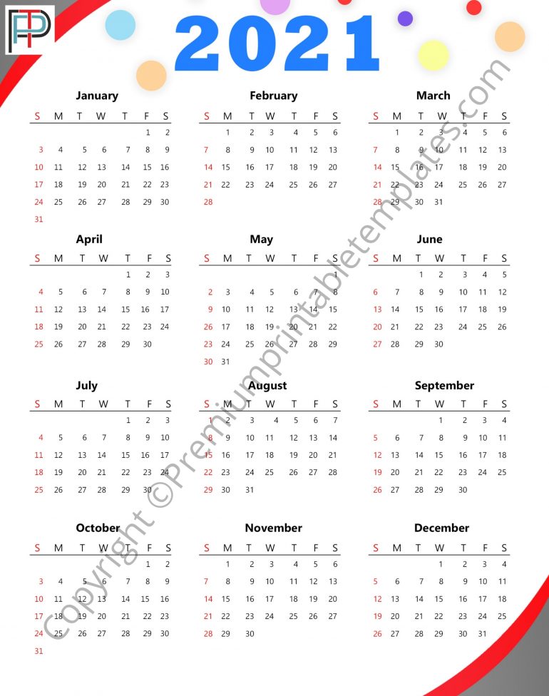 2021 Yearly Calendar Template in PDF and Word - Premium Printable Templates