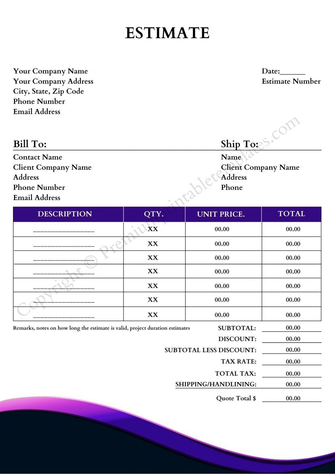 Estimate Template In Word PDF And Excel Pack Of 3 