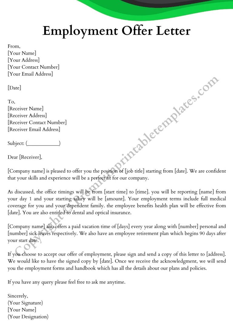 Employment Offer Letter Printable Template in PDF and Word [Pack of 3]